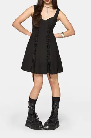 DISTURBIA Tasmina Lace Up Front Mini Dress