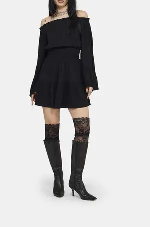 DISTURBIA Amarantha Crinkle Bardot Mini Dress
