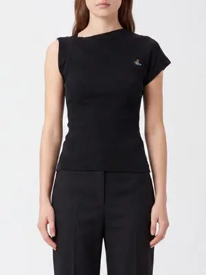 VIVIENNE WESTWOOD Asymmetric Orb Logo Slim Fit Top In Organic Cotton - Black