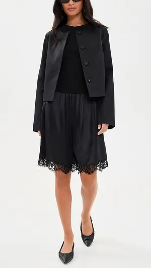 REFORMATION Clara Silk Bermuda Shorts - Black