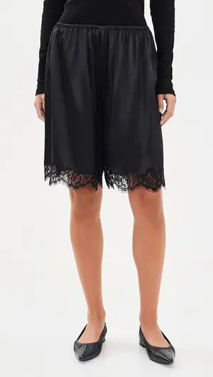 REFORMATION Clara Silk Bermuda Shorts - Black