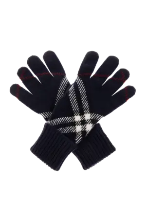 Burberry Navy Cashmere Tartan Gloves - Navy Blue
