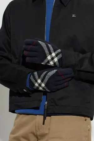 Burberry Navy Cashmere Tartan Gloves - Navy Blue