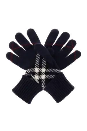Burberry Navy Cashmere Tartan Gloves - Navy Blue