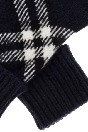 Burberry Navy Cashmere Tartan Gloves - Navy Blue