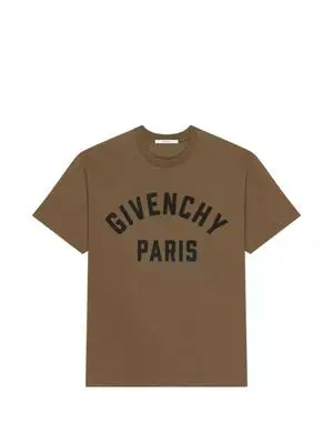 Givenchy T-shirt In Cotton With Paris Embroidery - Brown