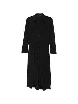 High Button-up Long-sleeve Midi Dress