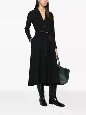 High Button-up Long-sleeve Midi Dress