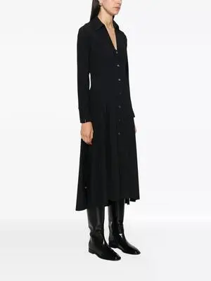 High Button-up Long-sleeve Midi Dress
