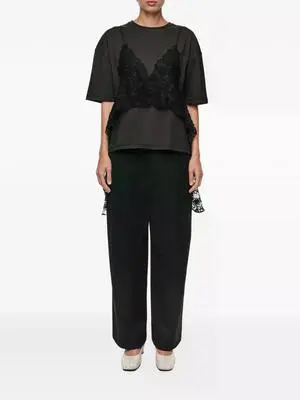 Bimba Y Lola Faded T-shirt Top With Lace Overlay - Black