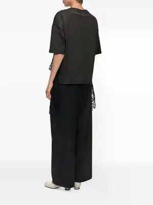 Bimba Y Lola Faded T-shirt Top With Lace Overlay - Black