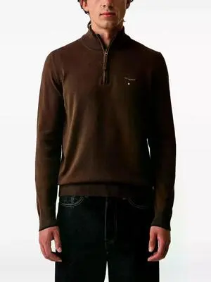 AERONAUTICA MILITARE Logo-embroidered Quarter-zip Sweater - Brown