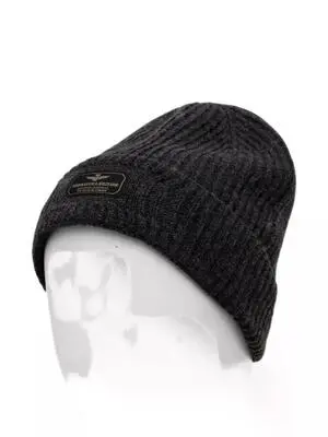 AERONAUTICA MILITARE Ribbed-knit Logo-patch Beanie Hat - Grey