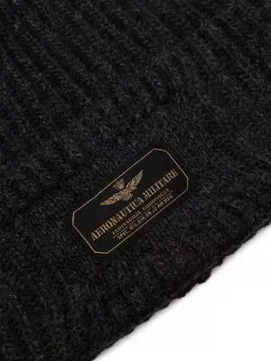 AERONAUTICA MILITARE Ribbed-knit Logo-patch Beanie Hat - Grey