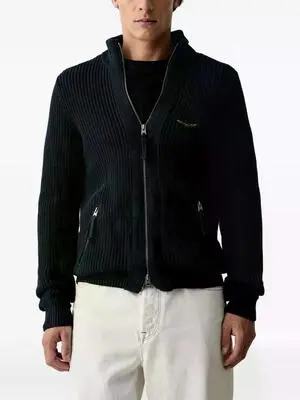 AERONAUTICA MILITARE Zip-up Ribbed-knit Cardigan - Blue