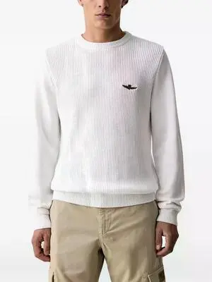 AERONAUTICA MILITARE Logo-embroidered Ribbed-knit Sweater - White