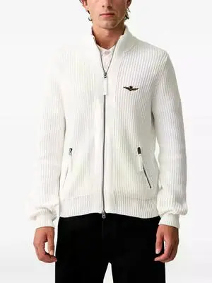 AERONAUTICA MILITARE Ribbed-knit Logo-embroidered Cardigan - White