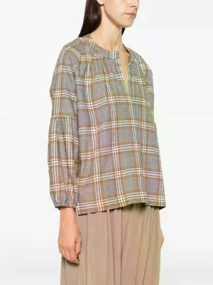 A.SHIRT MILANO Marella Check-pattern Puff-sleeve Blouse