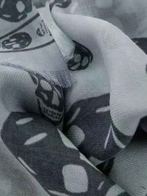 Alexander McQueen Skull-print Raw-edge Scarf - Blue