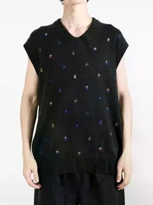 VOWELS Embroidered V-neck Vest