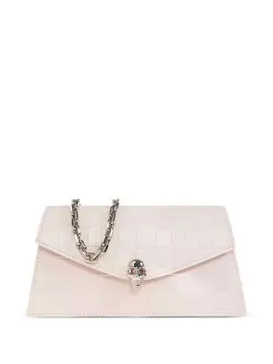 Alexander McQueen Skull Crocodile-effect Leather Cross Body Bag - Pink