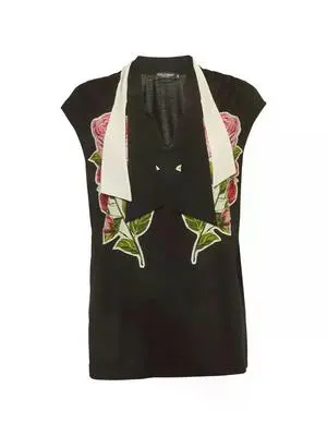 Dolce & Gabbana Rose Appliqué Tie-collar Top