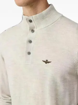 AERONAUTICA MILITARE Logo-embroidered Button-up Sweater - Neutrals