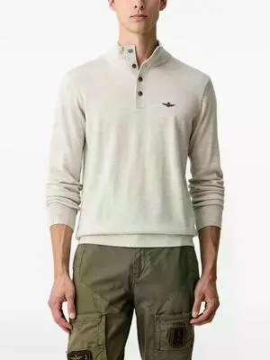 AERONAUTICA MILITARE Logo-embroidered Button-up Sweater - Neutrals