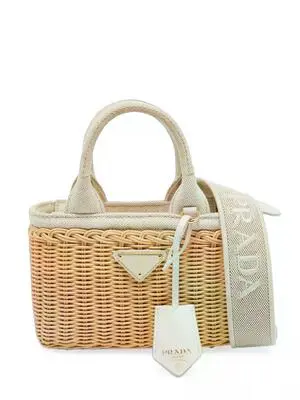 Prada Mini Wicker Canvas Tote Bag - Neutrals