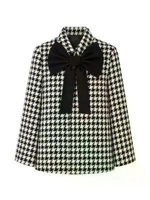 Alice + Olivia Philippa Houndstooth-pattern Bow-detail Cape - White
