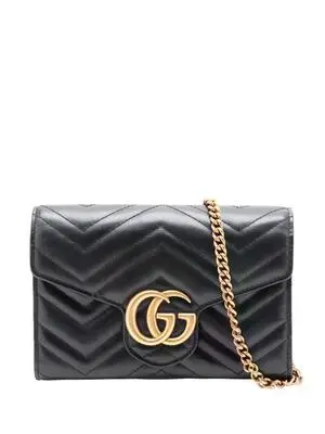Gucci 2000-2015 Gg Marmont Matelasse Calfskin Wallet On Chain Crossbody Bag - Black
