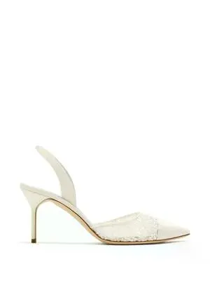 Manolo Blahnik Capsli Lace-panelled Slingback Pumps - White
