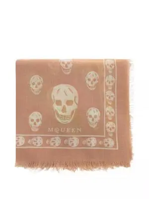 Alexander McQueen Skull-print Raw-edge Scarf - Neutrals