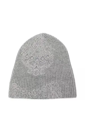 Ermanno Scervino Lace-embellished Ribbed-knit Beanie Hat - Grey