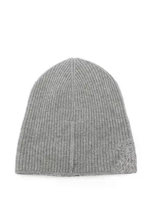 Ermanno Scervino Lace-embellished Ribbed-knit Beanie Hat