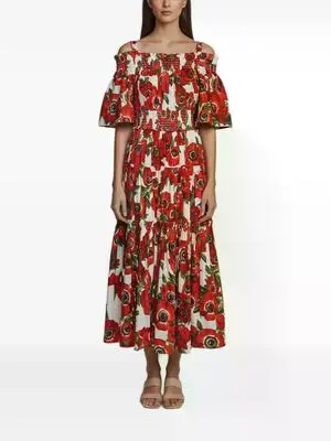 Dolce & Gabbana Floral-print Off-shoulder Midi Dress