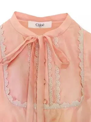 Chloé Ruffled-detail Lace-trim Top - Pink