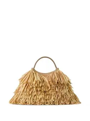 Givenchy Nano Facet Tote Bag In Raffia With Fringes - Neutrals
