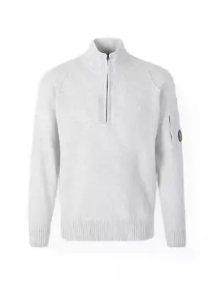 C.P. COMPANY Lambswool Lens Half Zip Sweater - Grey