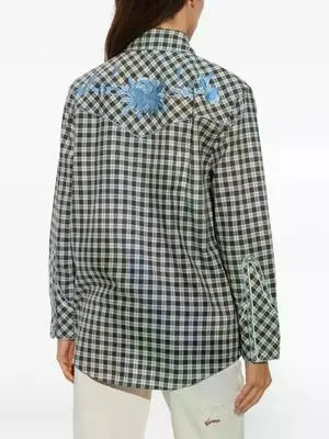 Kenzo Wildflower Floral-embroidered Checked Shirt