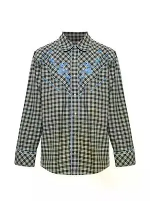 Kenzo Wildflower Floral-embroidered Checked Shirt - Black