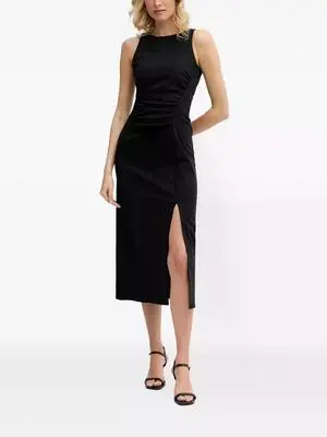 Sisley Ruched Side-slit Midi Dress
