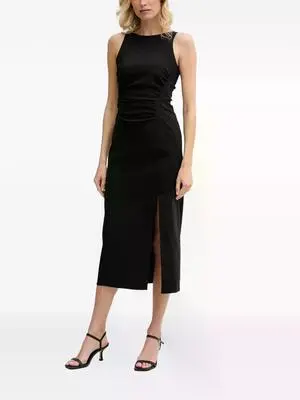 Sisley Ruched Side-slit Midi Dress