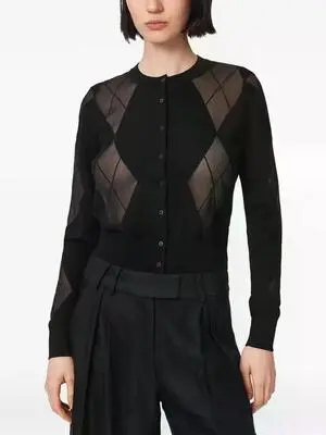 ALLSAINTS Argyle-pattern Mesh-panel Cardigan