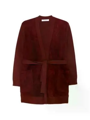Max Mara Suede-panelled Belted Cardigan - Red