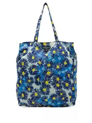 Prada 2013-2026 Tessuto Stampato Floral Tote Bag - Blue