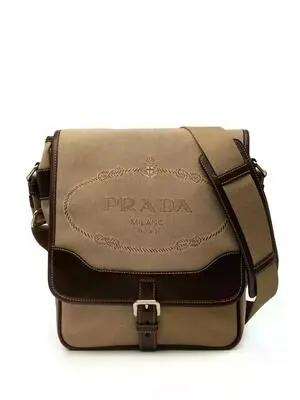 Prada 2010-2026 Leather Trimmed Canvas Canapa Logo Buckle Messenger Bag Crossbody Bag