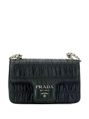 Prada 2015-2026 Nappa Gaufre Chain Flap Crossbody Bag - Black