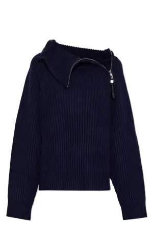 GANNI Wool Sweater With Zippers - Navy Blue