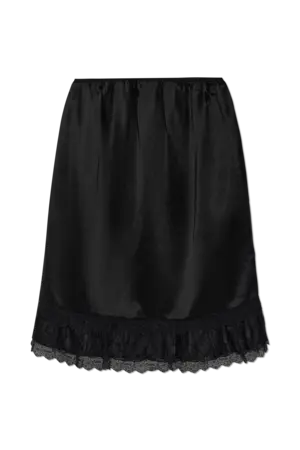 GANNI Satin Skirt With Lace Trim - Black
